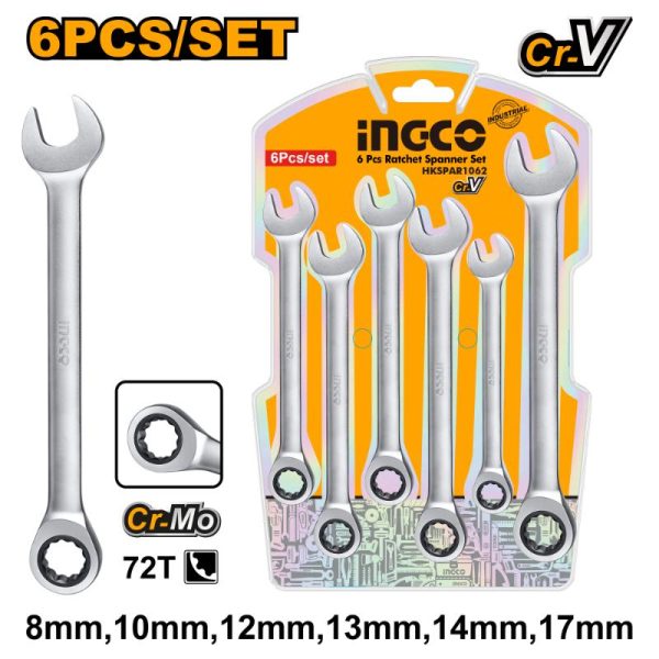 INGCO SPANNER RATCHET SET 6PCS - HKSPAR1062 – chavda.com