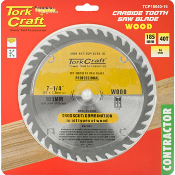 BLADE CONTRACTOR 185 X 40T 16MM CIRCULAR SAW TCT TCP18540-16 – chavda.com